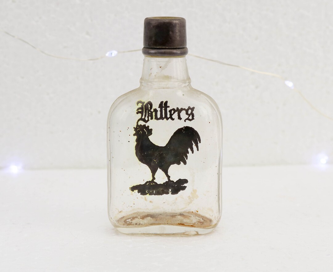 Antique Bitters Glass Bottle - Enamel Rooster - Art Deco - Apothecary ...