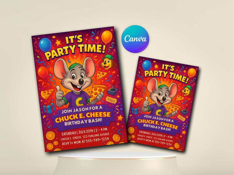 Chuck E. Cheese Birthday Invitation | Kids Party Invite | Editable ...