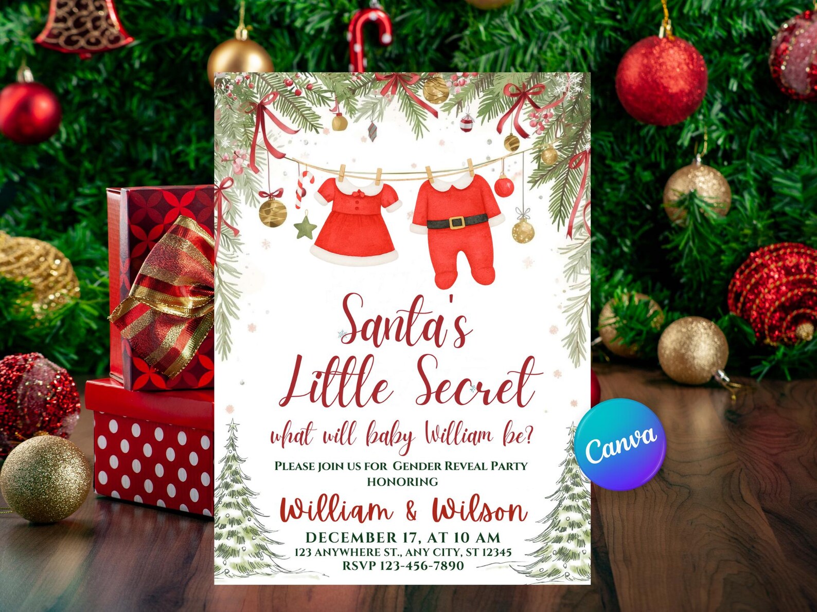 Santa Baby Gender Reveal Invitation | Christmas Baby Shower (digital ...
