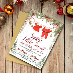 Santa Baby Gender Reveal Invitation | Christmas Baby Shower (digital ...