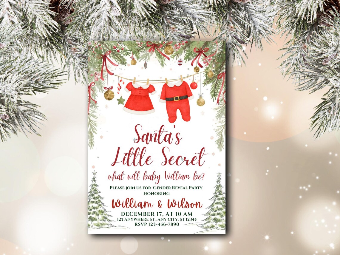 Santa Baby Gender Reveal Invitation | Christmas Baby Shower (digital ...