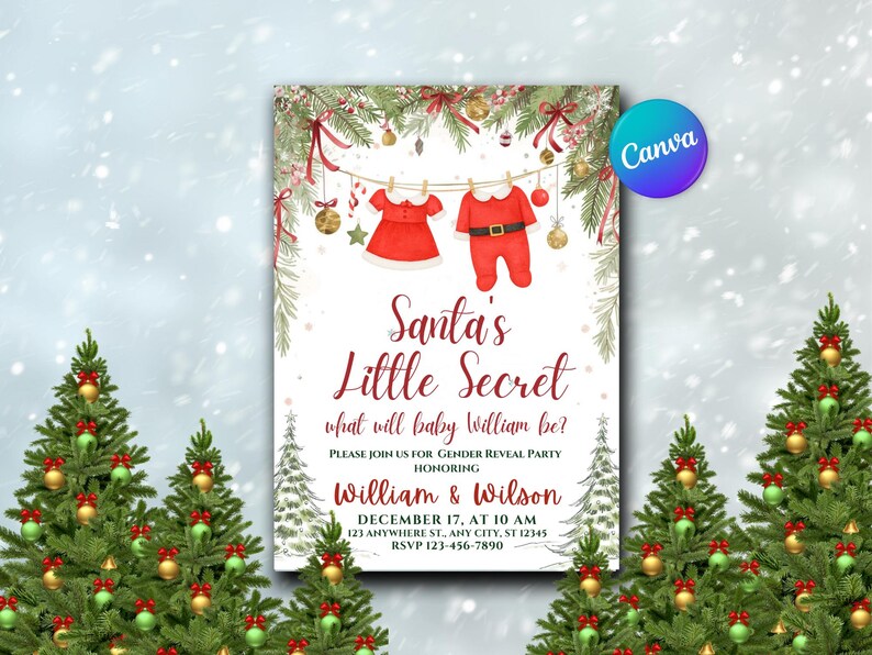 Santa Baby Gender Reveal Invitation | Christmas Baby Shower (digital ...