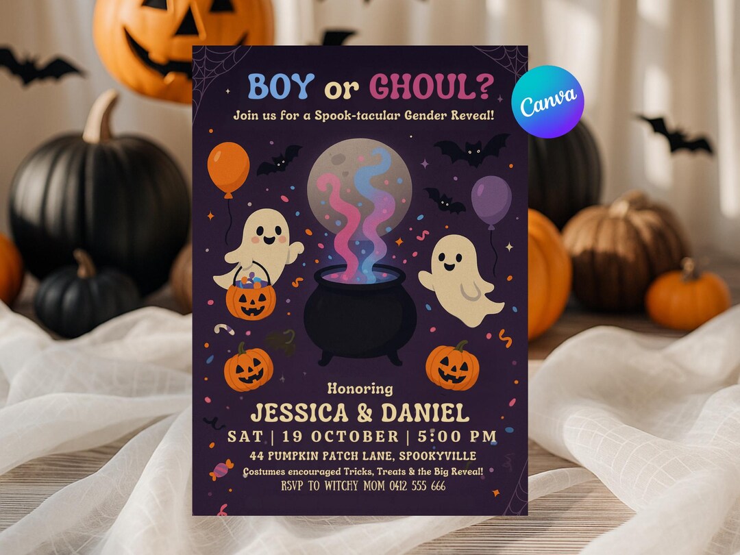 Boy or Ghoul Gender Reveal Invitation | Halloween Gender Reveal Invite ...