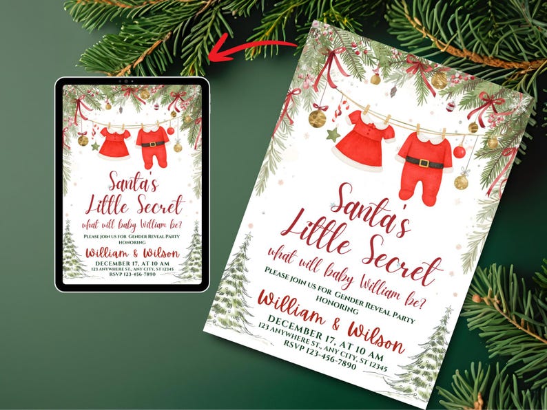 Santa Baby Gender Reveal Invitation | Christmas Baby Shower (digital ...