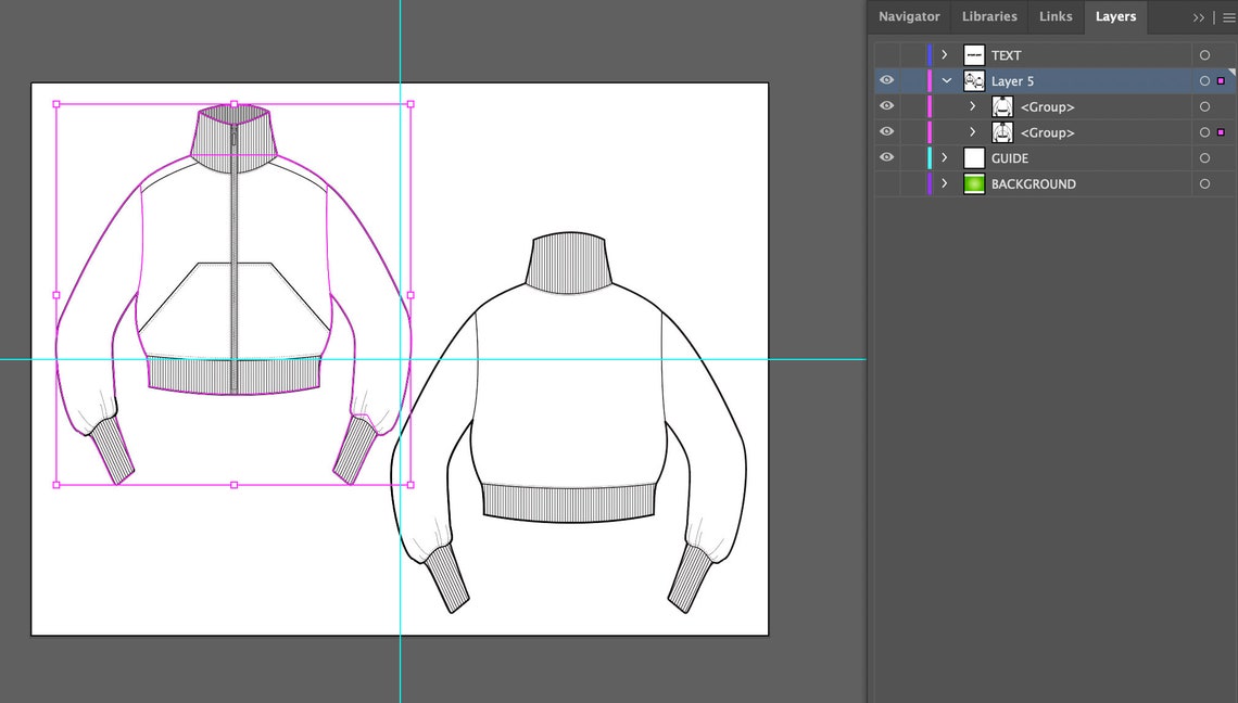 Zip up Jacket / Zip Front Sweatshirt / Sweater CAD Sketch Digital ...