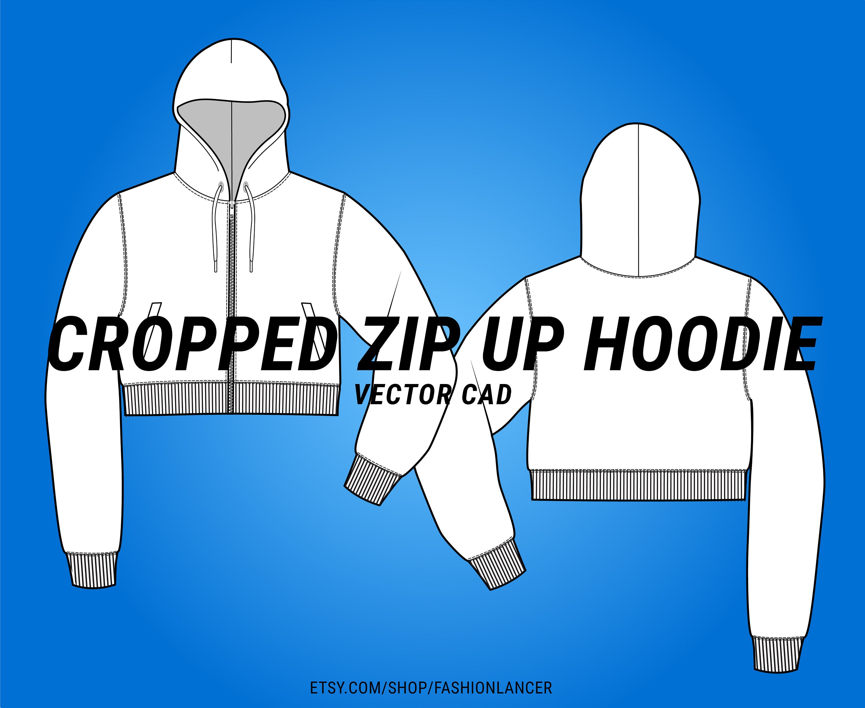 Zip up Hoodie Sweatshirt CAD Sketch Digital Illustration Vector File AI ...