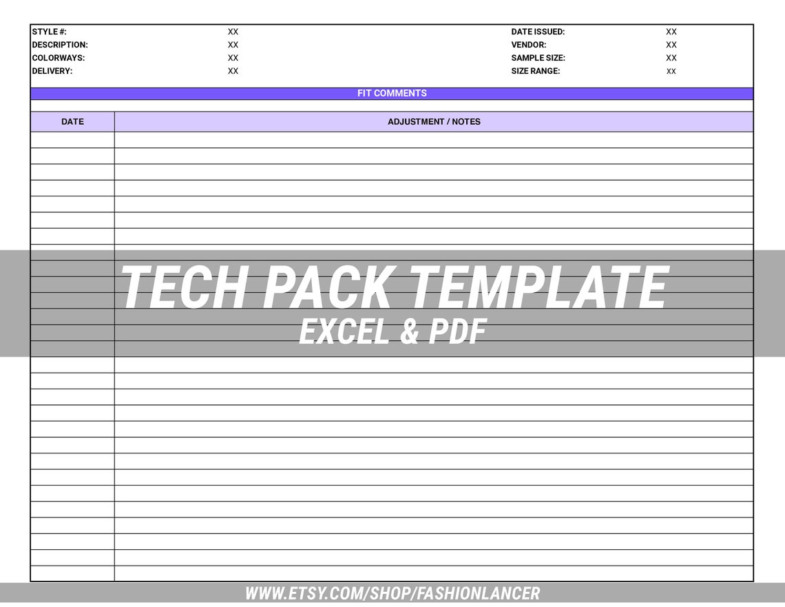 TECH PACK TEMPLATE 9 Pages for Fashion + Apparel Technical Design ...