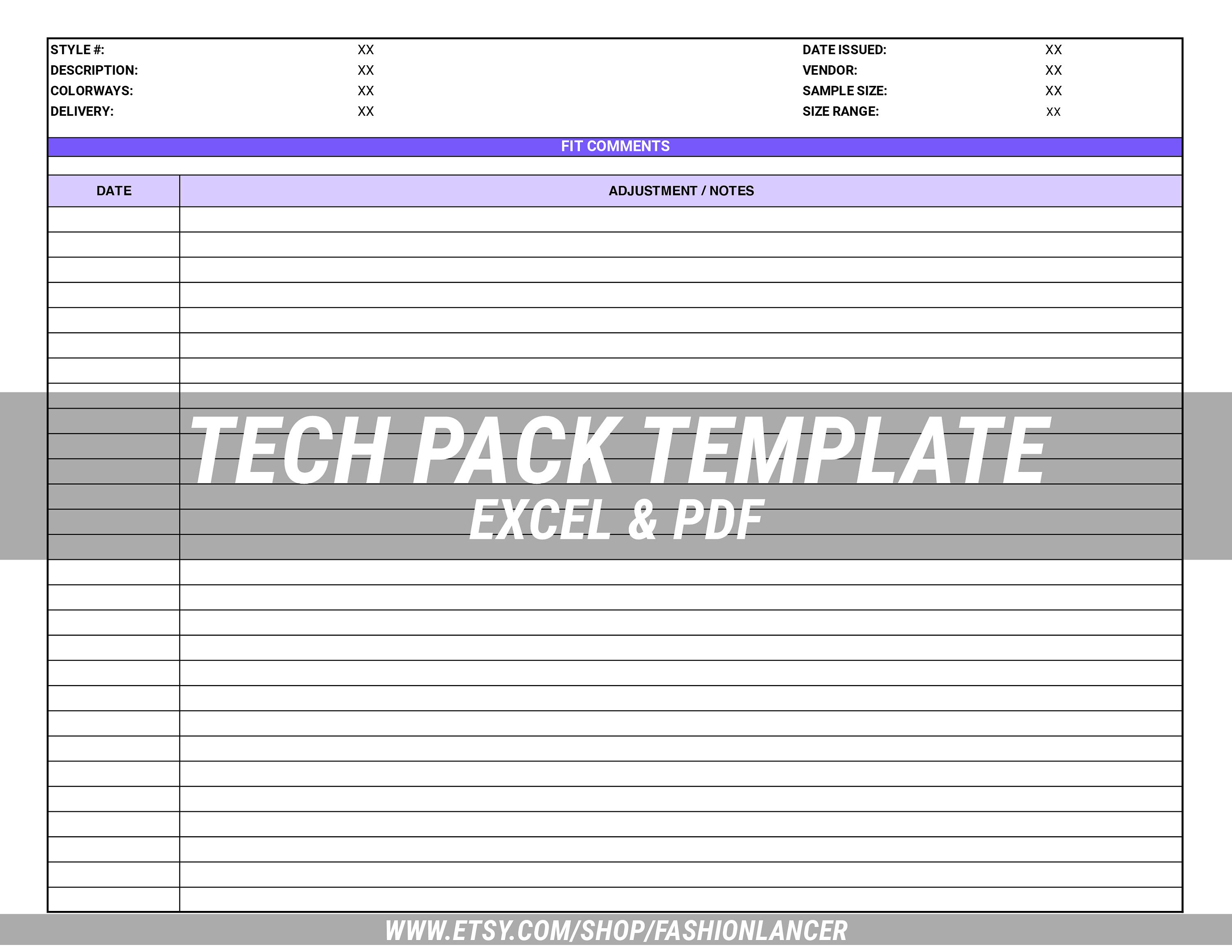 TECH PACK TEMPLATE 9 Pages for Fashion + Apparel Technical Design ...