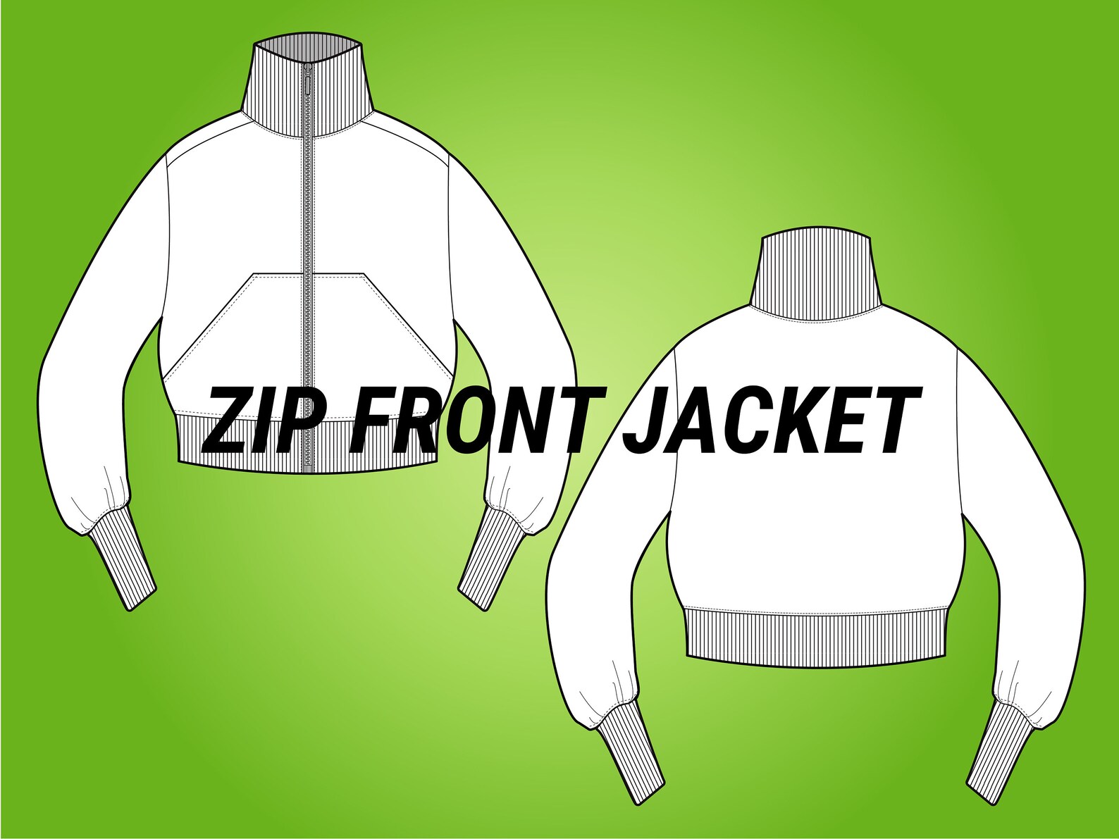 Zip up Jacket / Zip Front Sweatshirt / Sweater CAD Sketch Digital ...