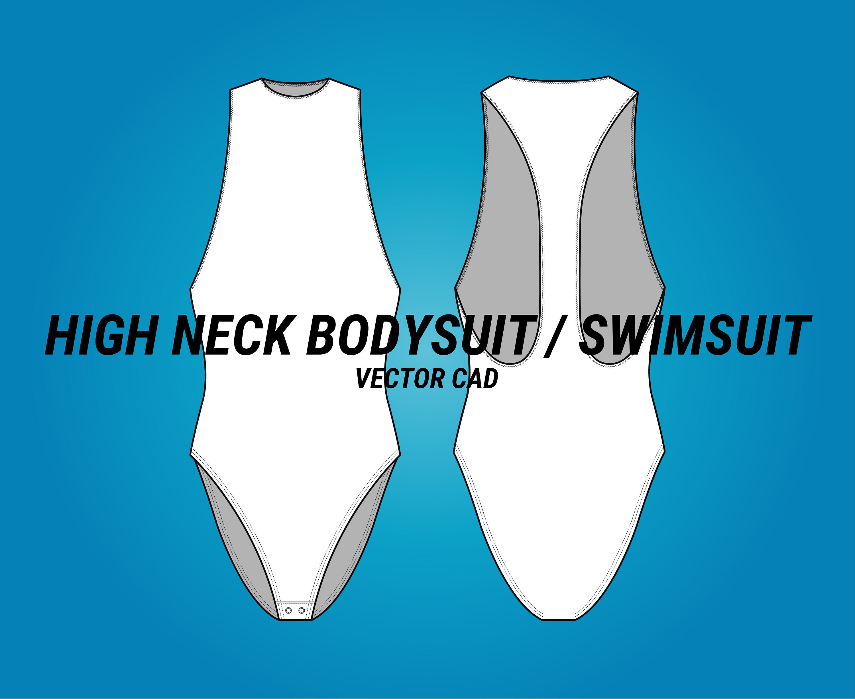 High Neck Bodysuit / Bathing Suit / Swimsuit CAD Sketch Digital ...