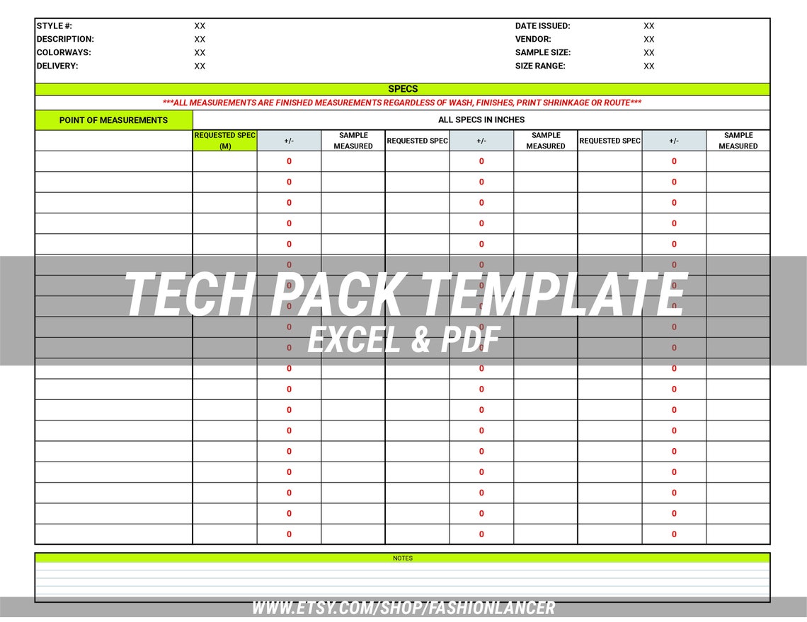 TECH PACK TEMPLATE 9 Pages for Fashion + Apparel Technical Design ...