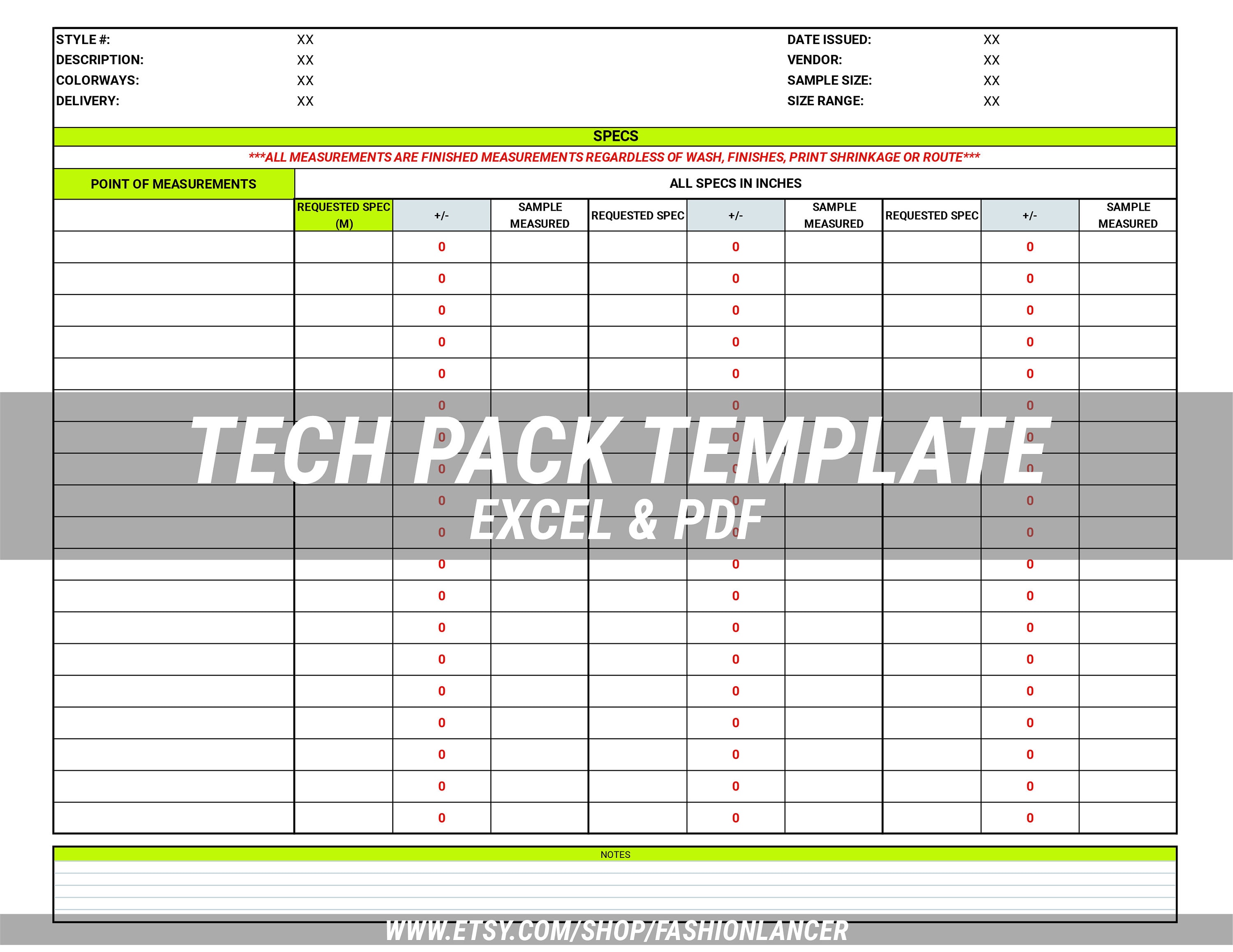 TECH PACK TEMPLATE 9 Pages for Fashion + Apparel Technical Design ...