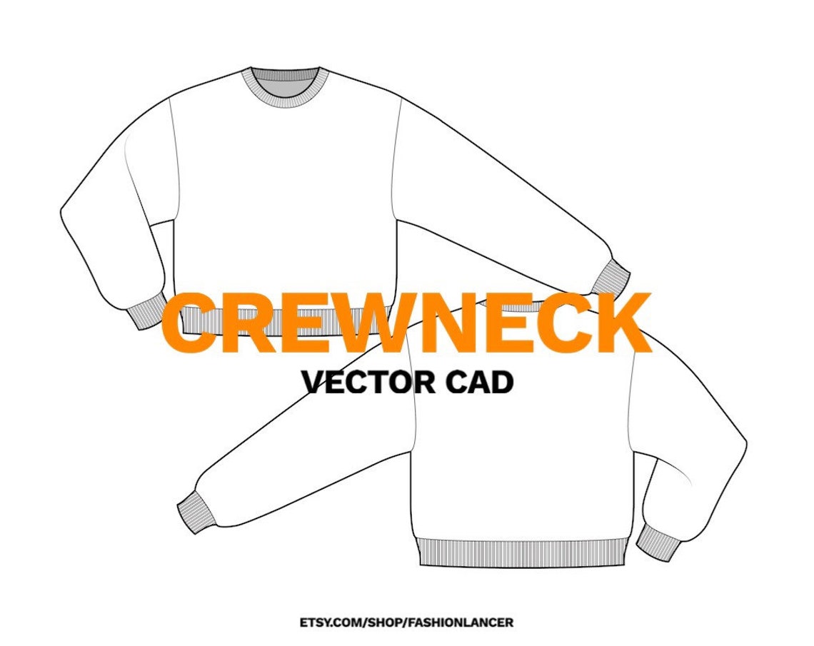 Unisex Crewneck Sweatshirt • Fashion CAD Flat Sketch • Digital ...