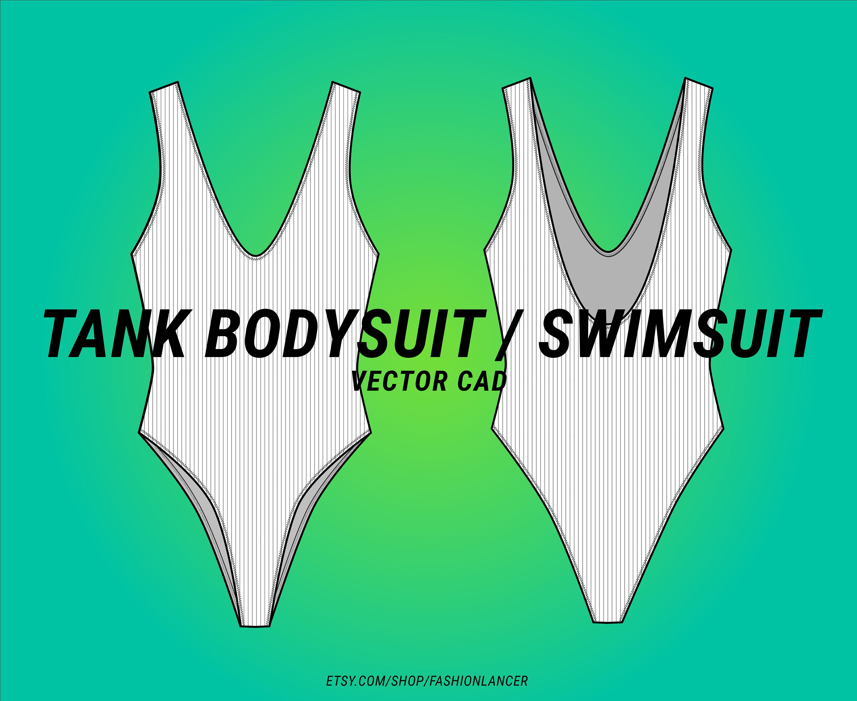 Tank Scoop Neck Bodysuit / Bathing Suit / Swimsuit CAD Sketch Digital ...
