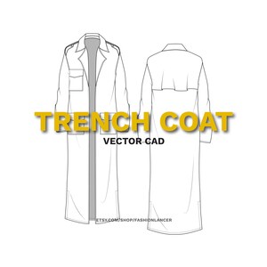 Trench Coat Jacket CAD Sketch Digital Vector File (AI) for Fashion ...