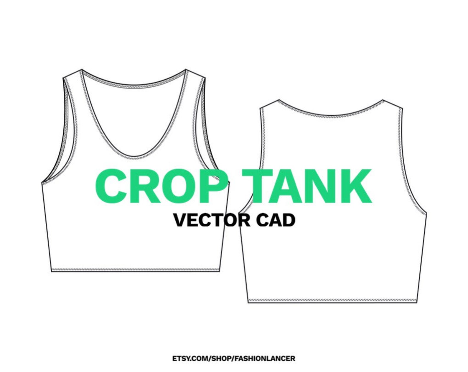 Cropped Tank Top / Sports Bra Top CAD Sketch Digital - Etsy