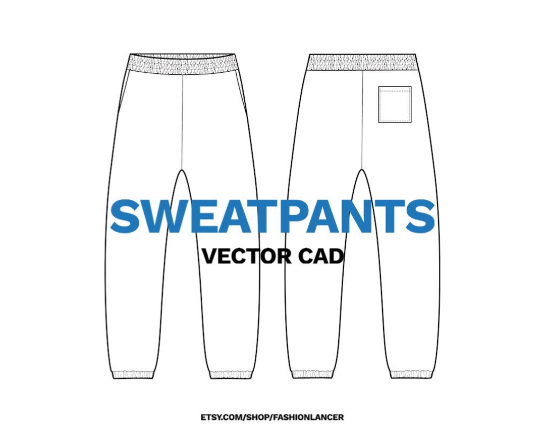 Unisex Sweatpants • CAD Flat Sketch • Fashion Design Template • Digital ...