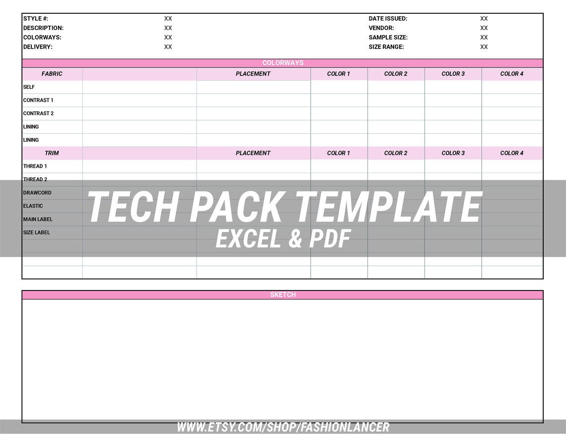 TECH PACK TEMPLATE 9 Pages for Fashion + Apparel Technical Design ...