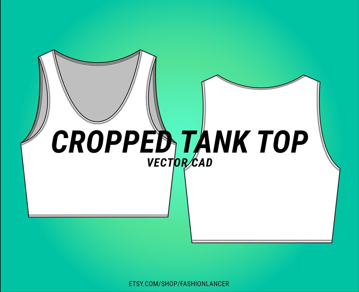 Cropped tank top / sports bra top CAD sketch digital | Etsy