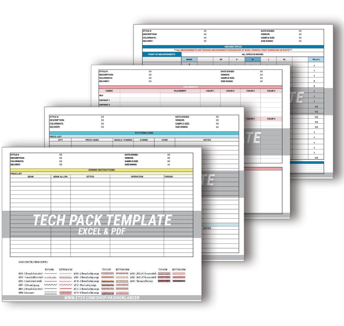 TECH PACK TEMPLATE 9 Pages for Fashion + Apparel Technical Design ...