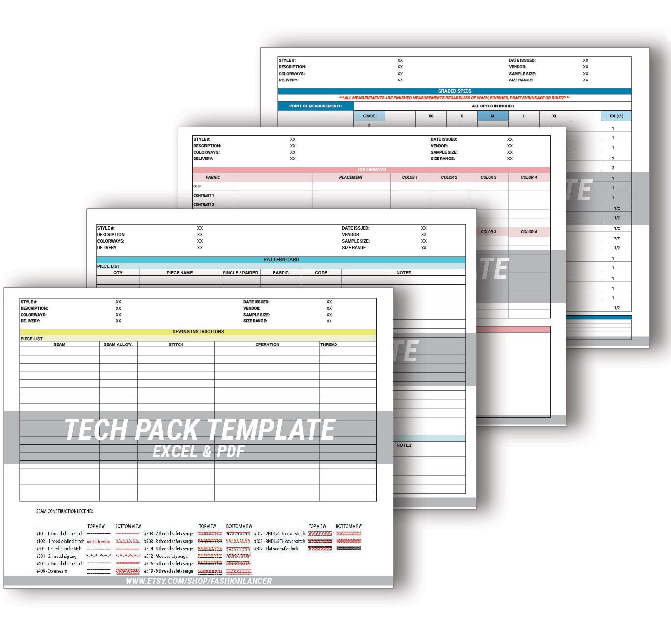 TECH PACK TEMPLATE 9 Pages for Fashion + Apparel Technical Design ...
