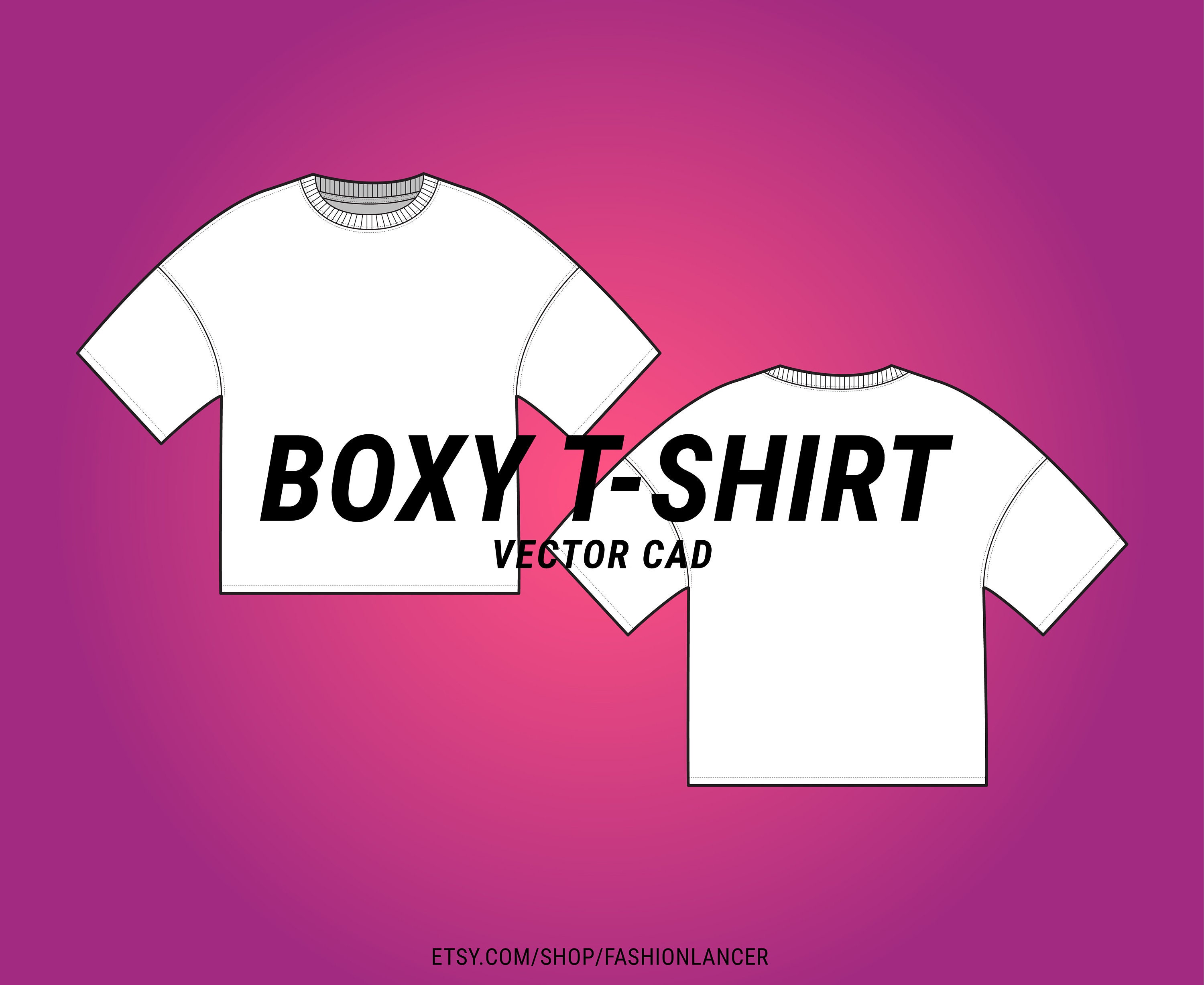 Boxy Short Sleeve Tshirt CAD Flat Sketch Digital Fashion Illustration ...