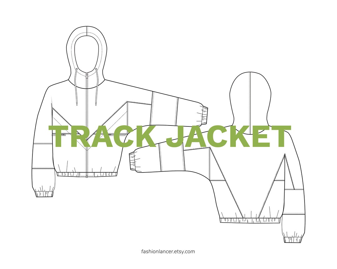 Track Jacket / Sport Zip up Hoodie • CAD Fashion Flat Sketch • Digital ...