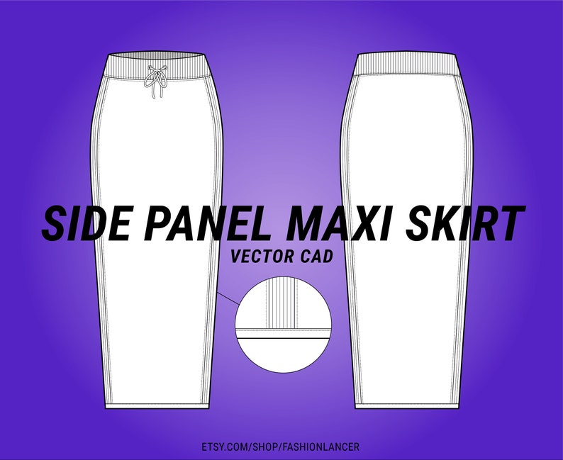 Side Panel Maxi / Midi Skirt CAD Sketch Digital Illustration Vector ...