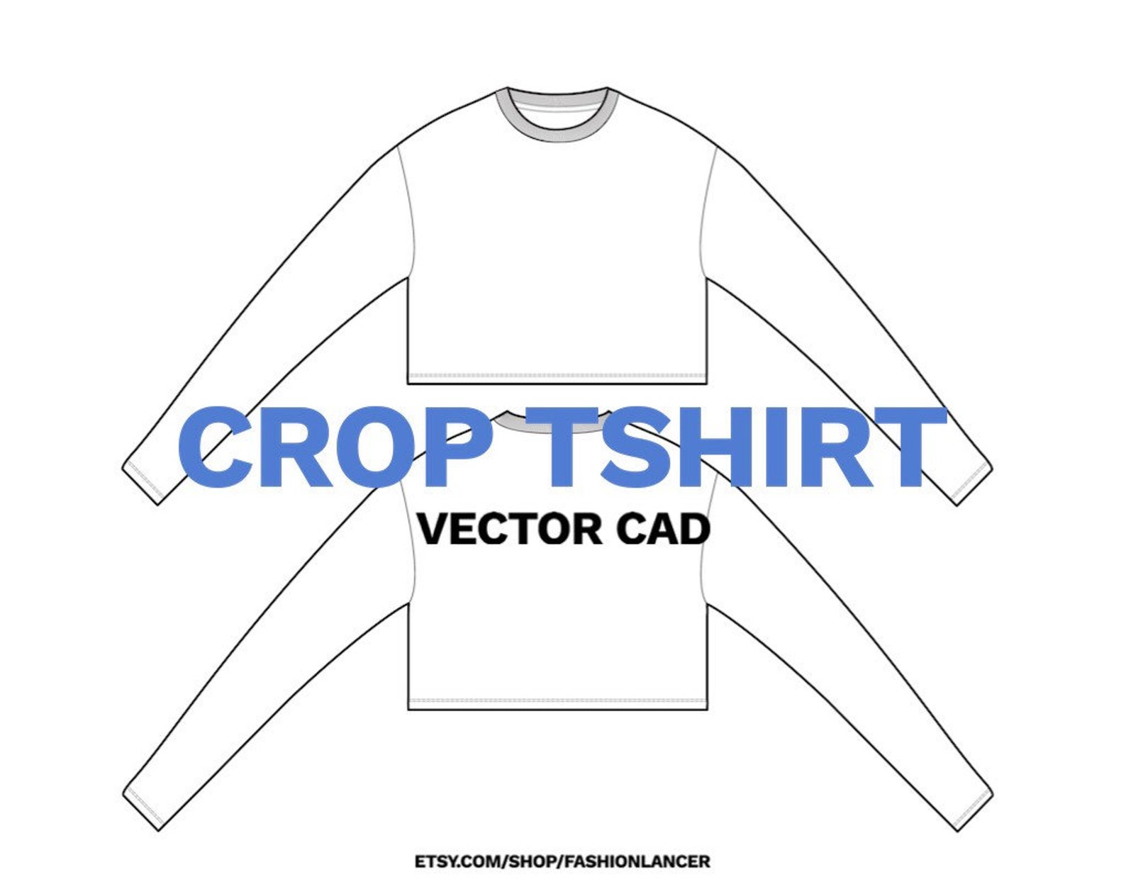 Long Sleeve Crewneck Tshirt / Crop Top / Cropped Tee CAD Flat Sketch ...