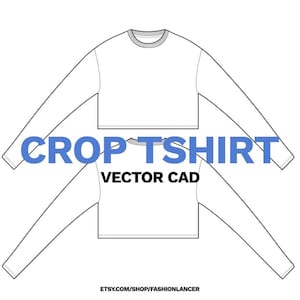 Long Sleeve Crewneck Tshirt / Crop Top / Cropped Tee CAD Flat Sketch ...