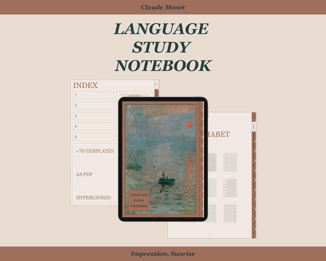 Claude Monet Language Study Digital Notebook: Hyperlinked Planner ...