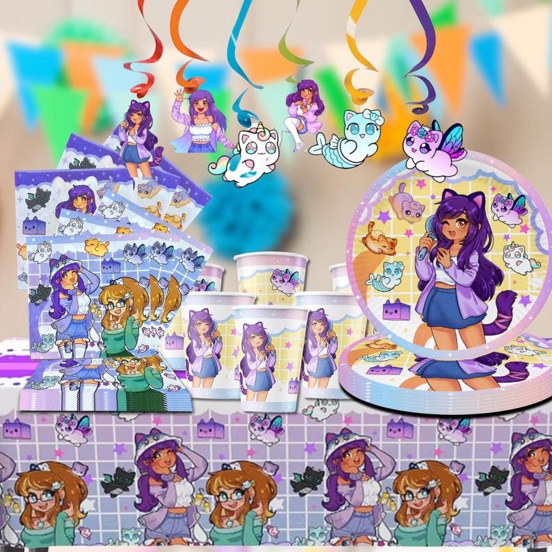 Aphmau Honeycomb Table & Hanging Swirls for Theme Party Decoration ...