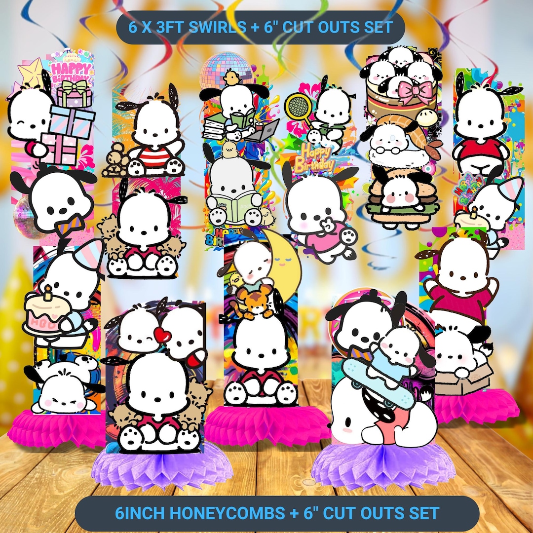 Pochacco Tableware Honeycomb Table & Hanging Swirls for Theme Party ...