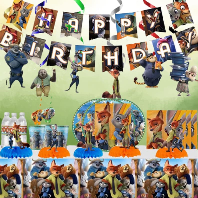 Zootopia Tableware Honeycomb Table Hanging Swirls Theme Party ...