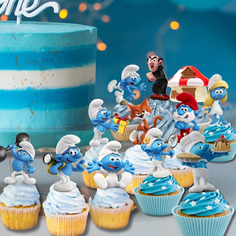 Custom the Smurfs Cake Topper Cupcake Toppers for Theme Party ...