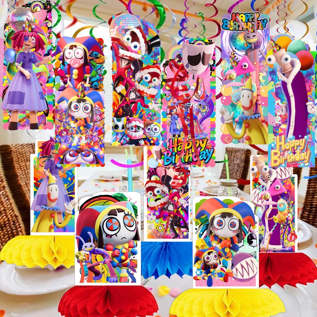 Diggy Circus Tableware Honeycomb Table & Hanging Swirls for Theme Party ...