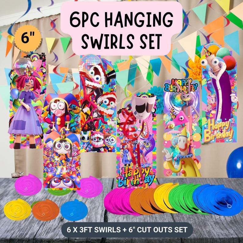 Diggy Circus Tableware Honeycomb Table & Hanging Swirls for Theme Party ...