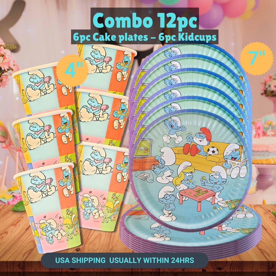 The Smurfs Tableware Honeycomb Table & Hanging Swirls for Theme Party ...
