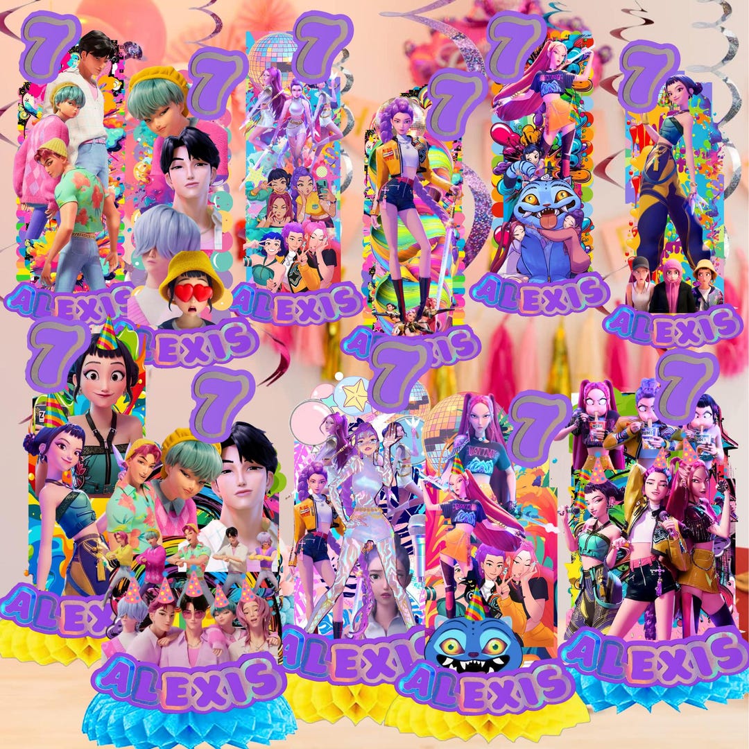 Custom DEMON KPOP Honeycomb Table & Hanging Swirls for Theme Party ...