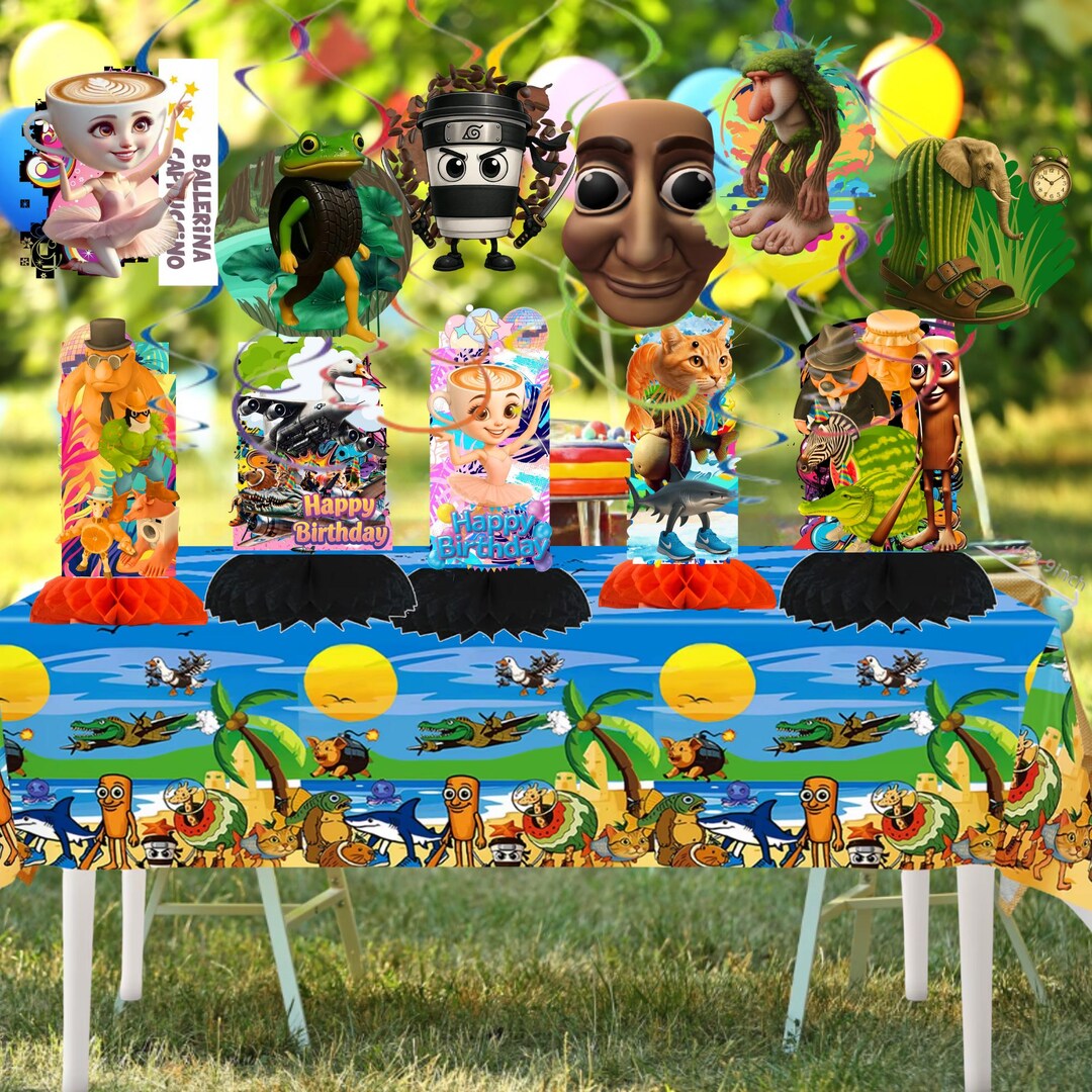 Tung Sahur Set Tableware Honeycomb Table Hanging Swirls Theme Party ...