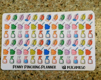 30 Cute Cleaning Icons Sampler Sheet Kawaii Planner Stickers SSC1070 - Etsy