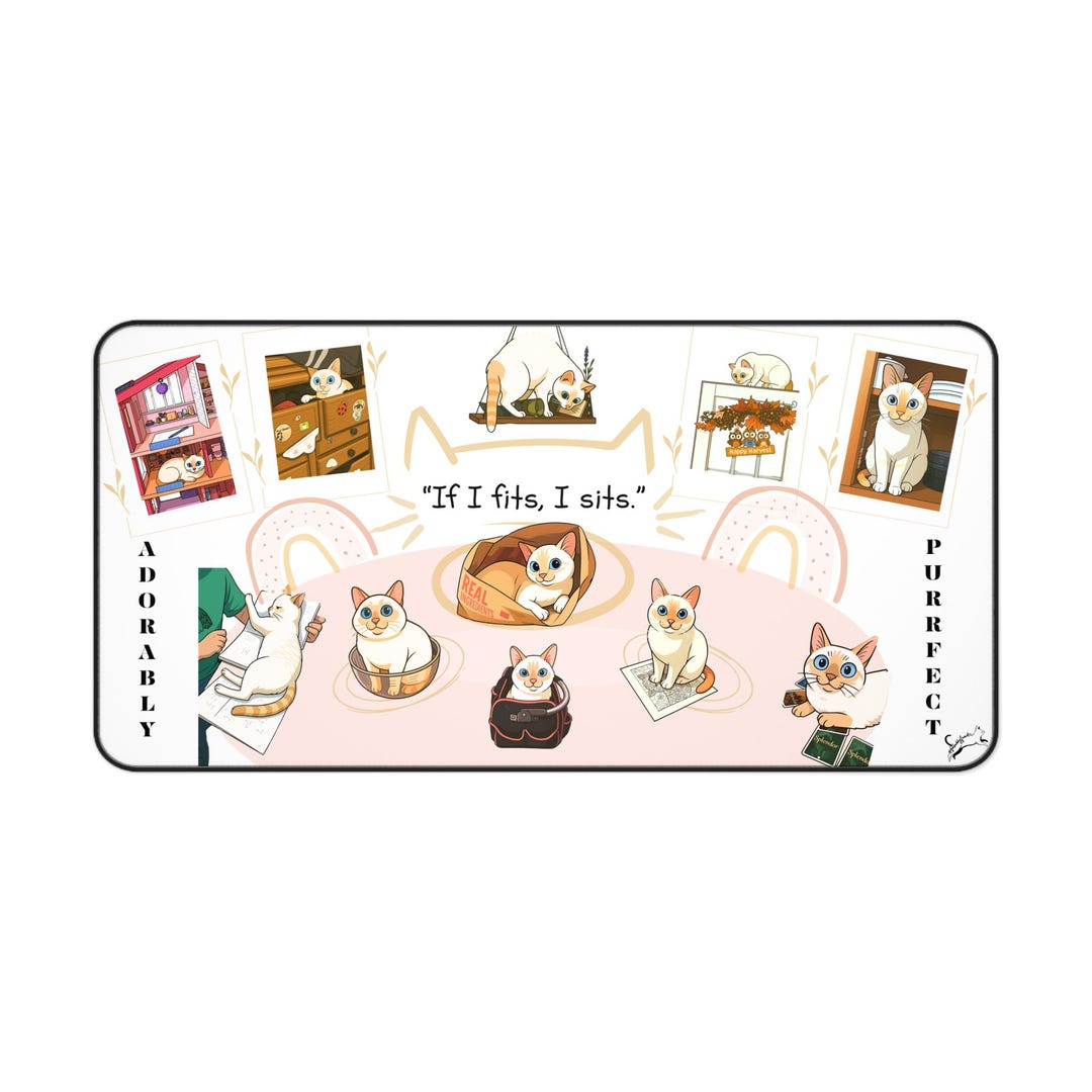 Funny Cat Office Desk Mat | If I Fits I Sits Viral Tiktok Weasel Cat ...