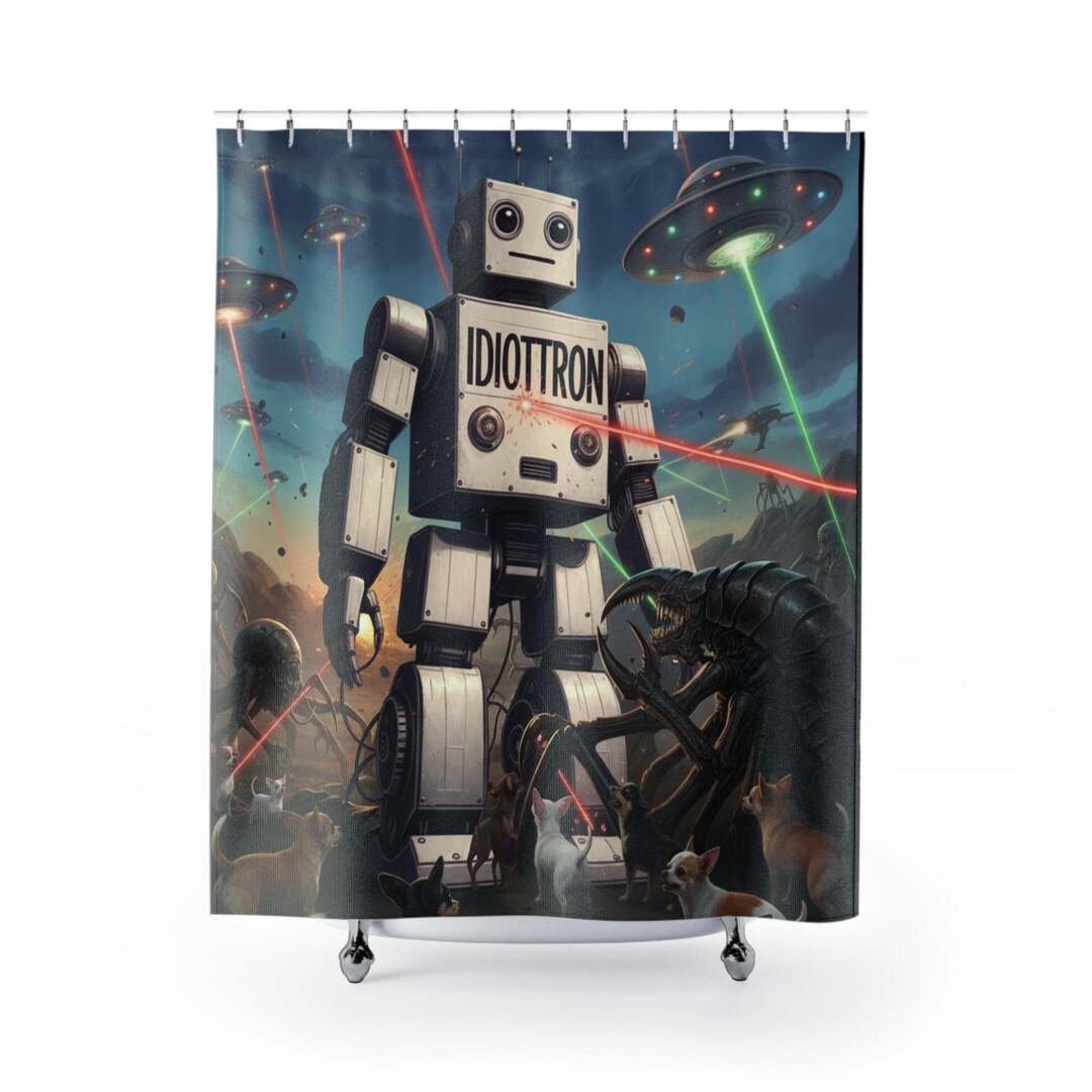 Futuristic Robot Shower Curtain: Quirky Sci-fi Bathroom Decor - Etsy