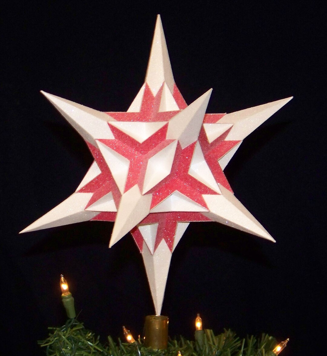 Christmas Tree Topper, Multifaceted Red and White 12 Point Star With ...