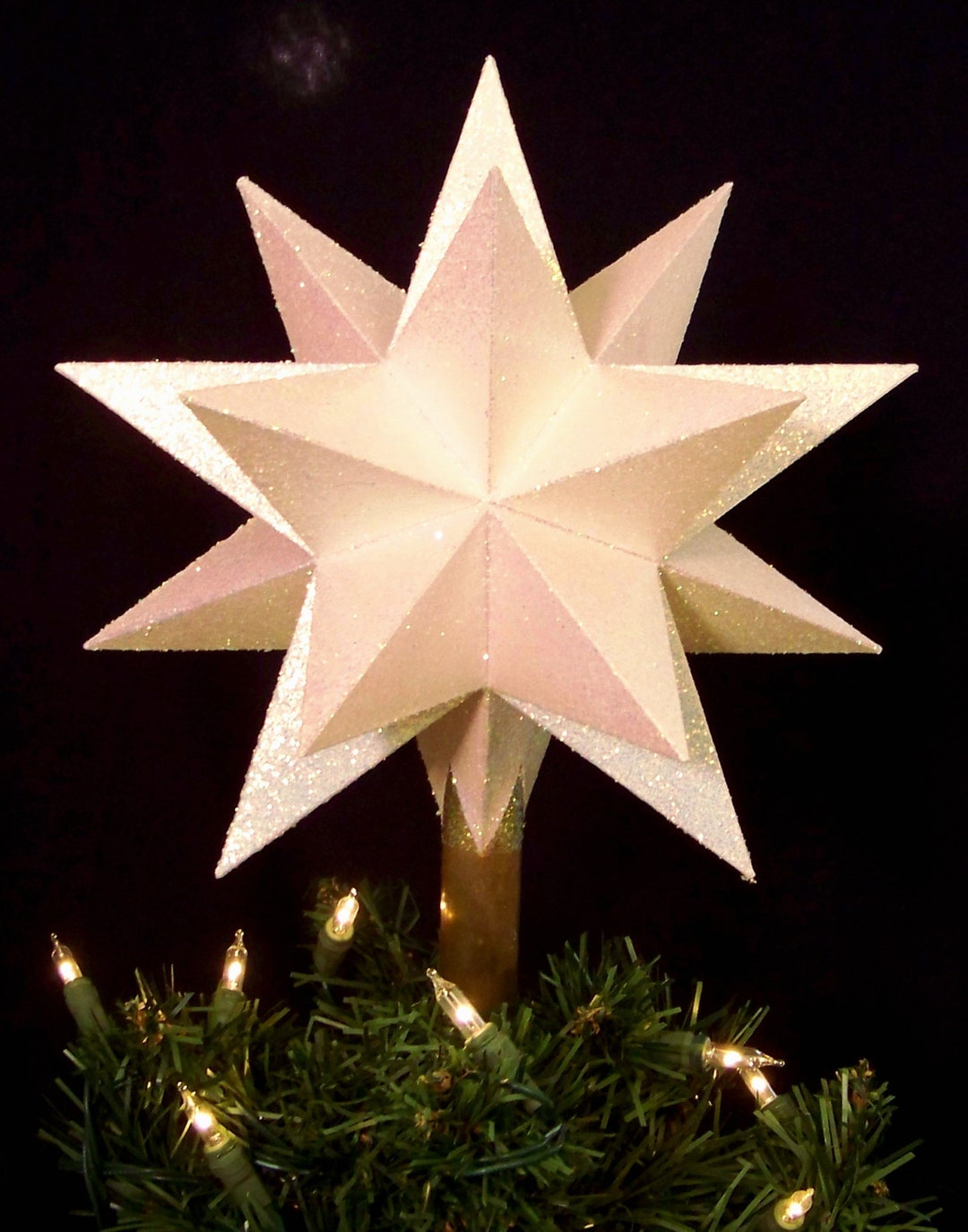 9 Christmas Tree Topper, Handmade White Glittered Paper With 60 Faces ...