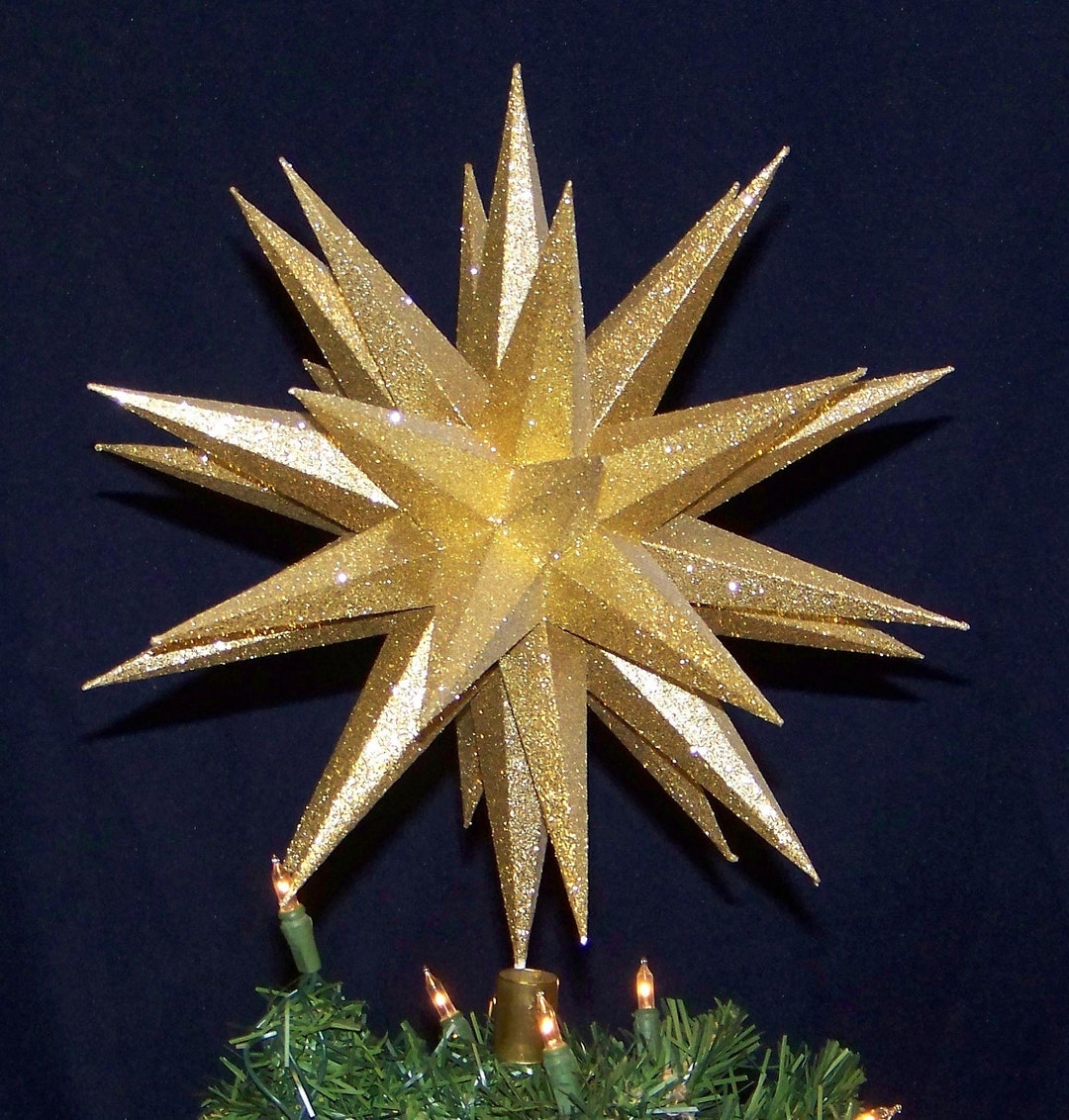 12" Gold Glitter Christmas Tree Topper, Handmade Paper With 180 Faces ...
