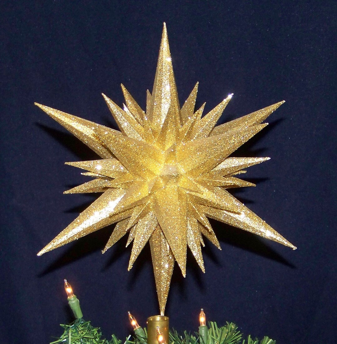 10 Gold Glitter Christmas Tree Topper, Handmade Paper With 360 Faces ...