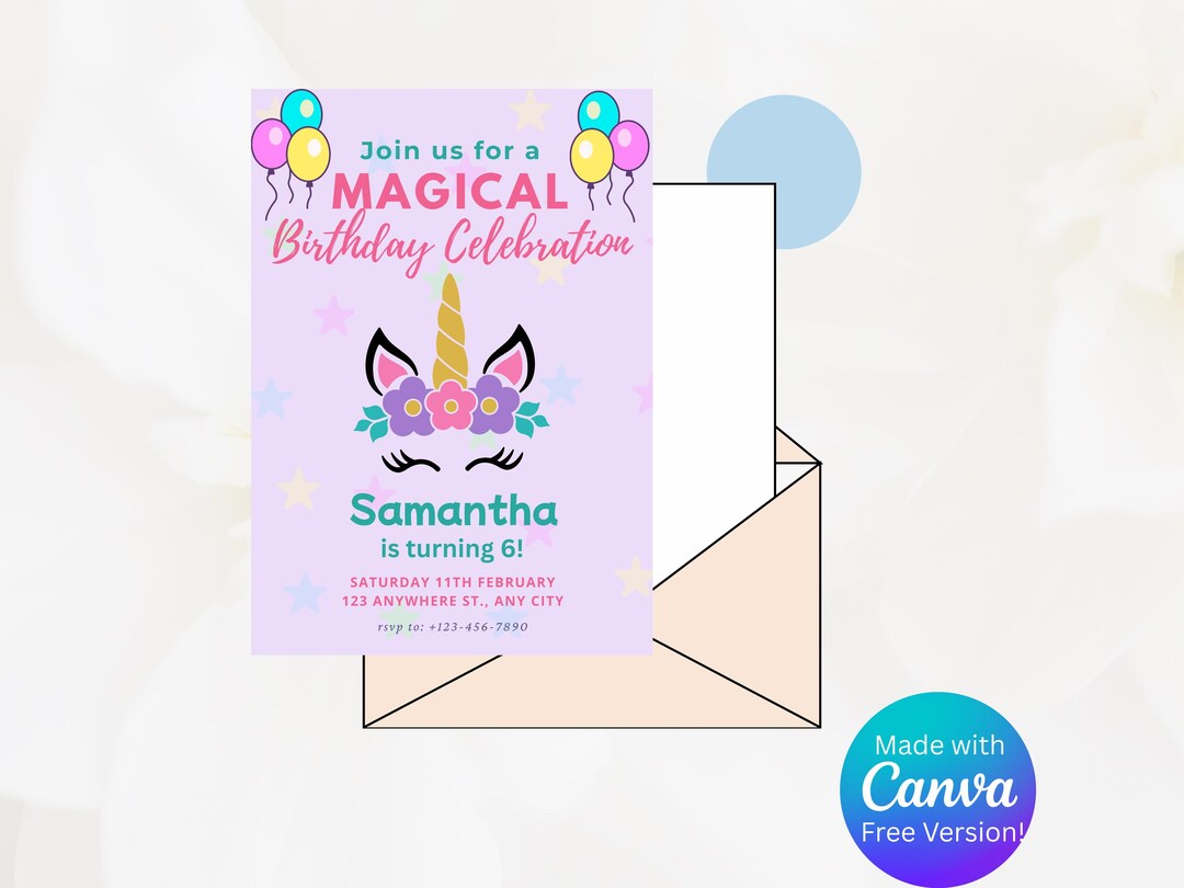 Unicorn Birthday Invitation & Banner Bundle | Magical Party Printable ...