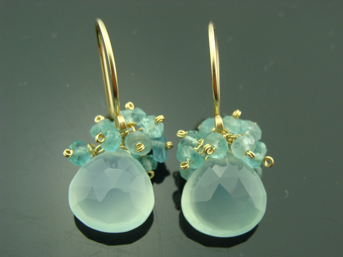 Aqua Blue Chalcedony and Apatite Cluster 14K Gold Filled or - Etsy