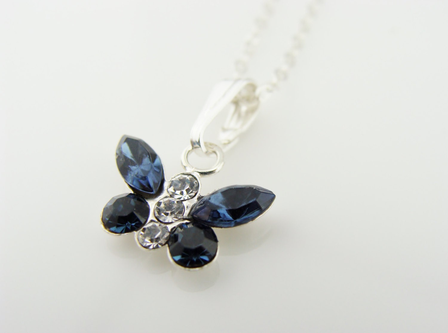 Swarovski Crystal Navy Blue Butterfly Sterling Silver Necklace - Etsy